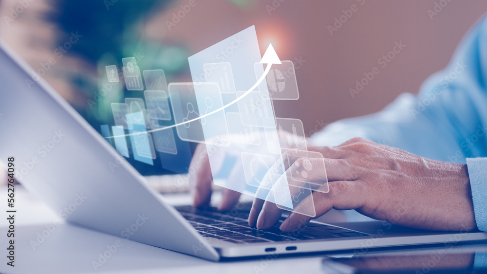 Graph and chart analysis concept. Businessman analysis the business ...
