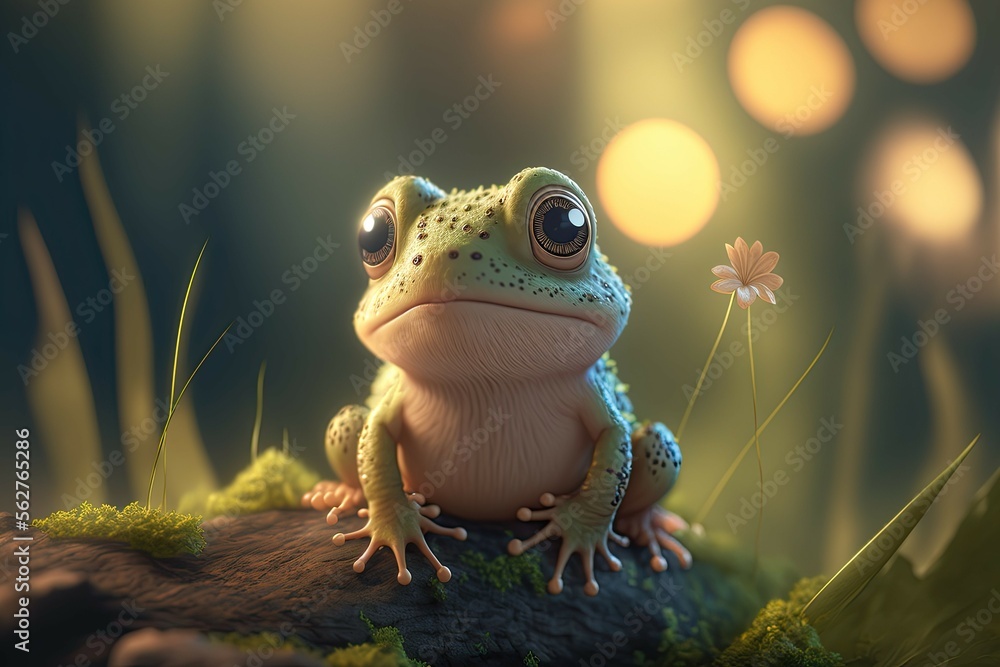 adorable baby frog sitting on grass, pixar style, ai art, digital ...