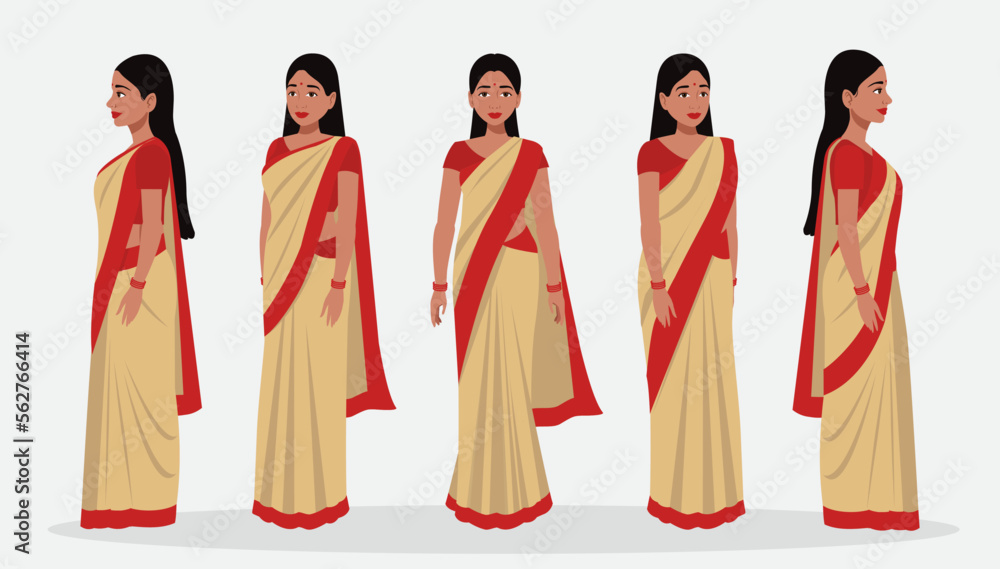 Indian woman with saree character set Stock Vector | Adobe Stock