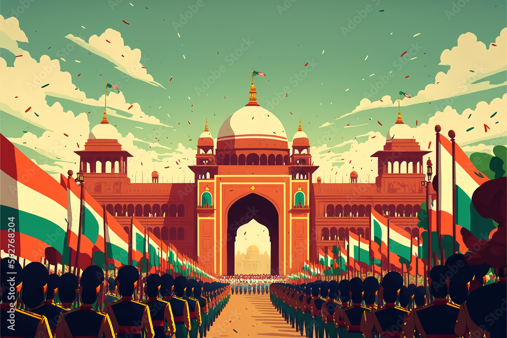 Republic Day India Red Fort Celebrations Stock Illustration | Adobe Stock