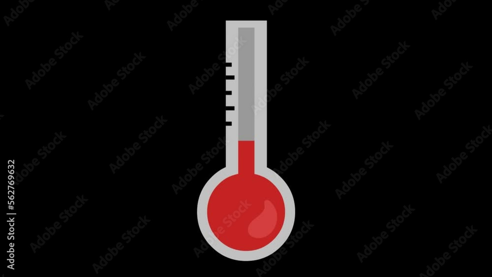 animation illustration of a thermometer rising temperature, on a ...