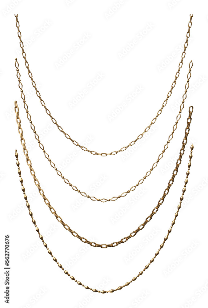 Set of realistic bended golden chains. 3d illustration. Stock ...