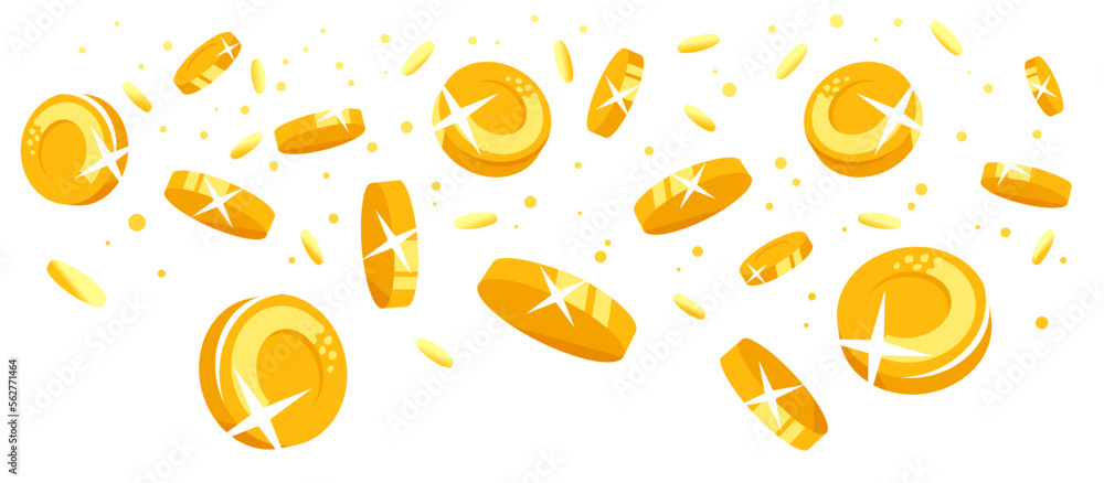 Gold coins falling down concept illustration in flat style isolated ...