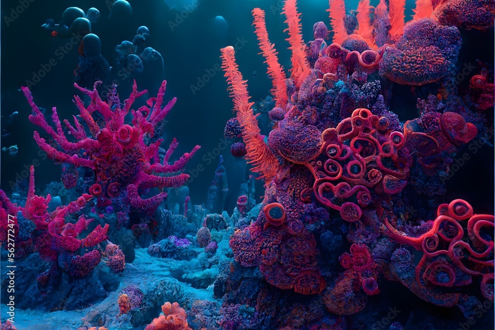 alien planet coral reef, growth patterns of digital circuits ...