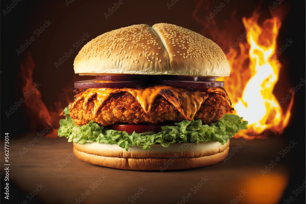 Crispy zinger burger filled with lattuce and cheese Stock Illustration ...