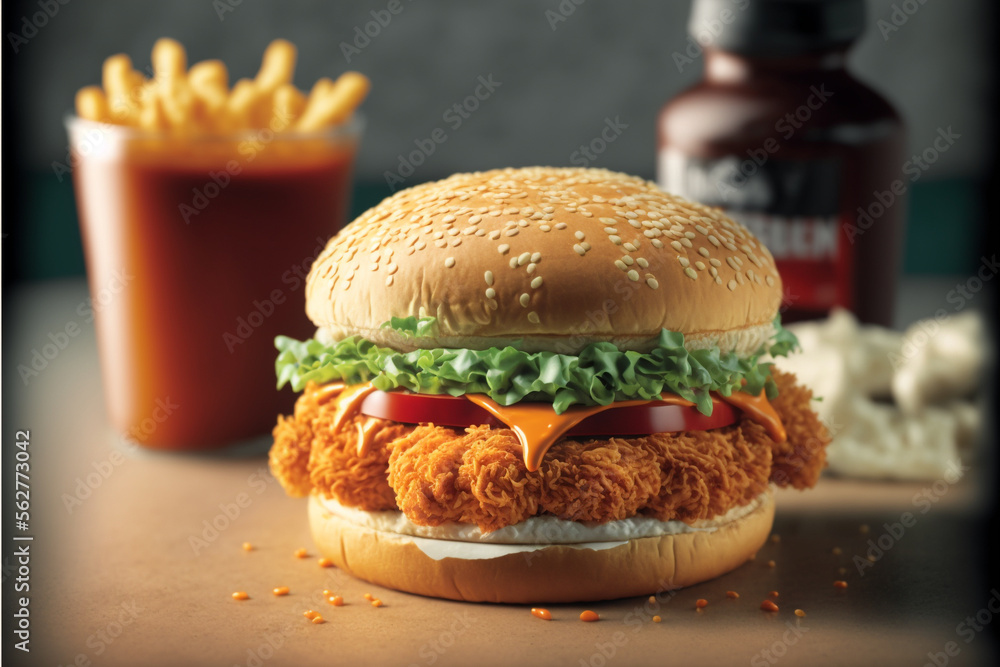 Crispy zinger burger filled with lattuce and cheese Stock Illustration ...