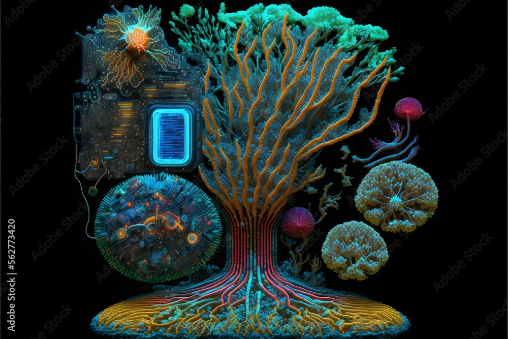 fantanstic cyber deep sea floor alien planet coral reef, underwater ...