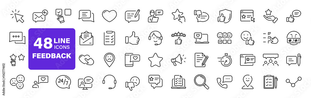 Vetor de Feedback set of web icons in line style. Feedback and Review icons for web and mobile ...