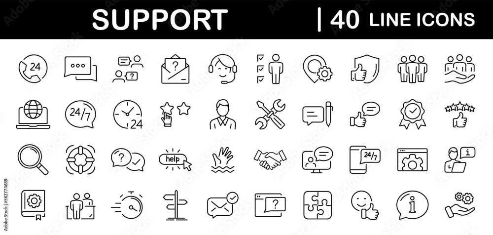 Customer Service and Support set of web icons in line style. Support ...