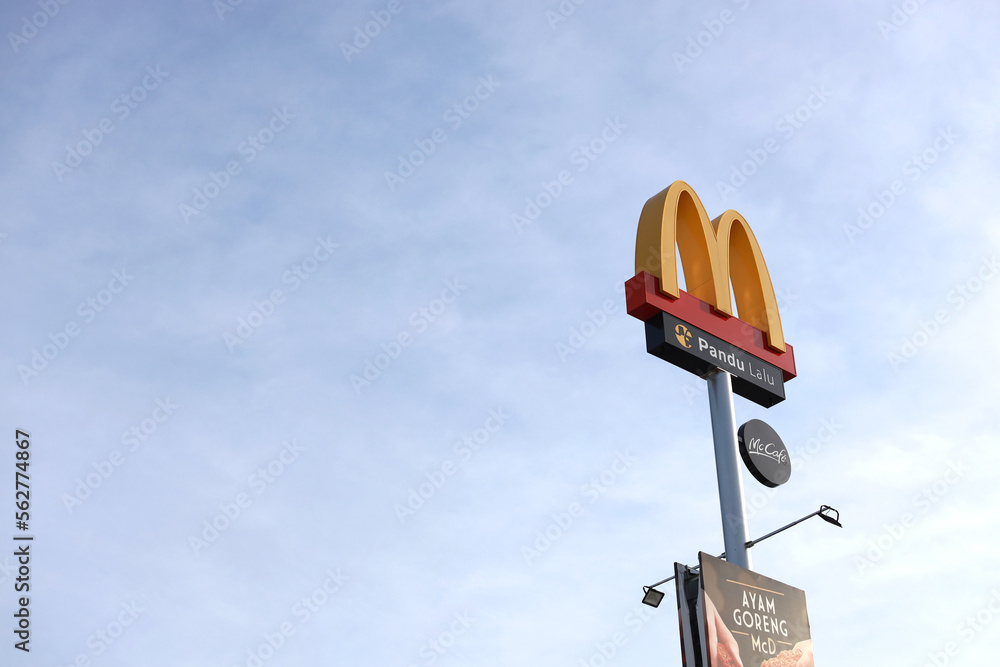 PENANG, MALAYSIA - 18 JAN 2023: Mc Donals store drive thru sign close ...