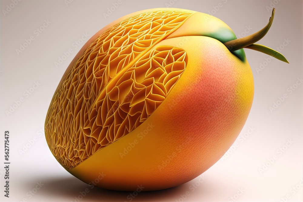 a yellow fruit with a cut in half section of it's fruit section and a ...