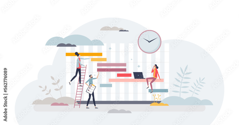 Gantt chart as project schedule for time management tiny person concept ...