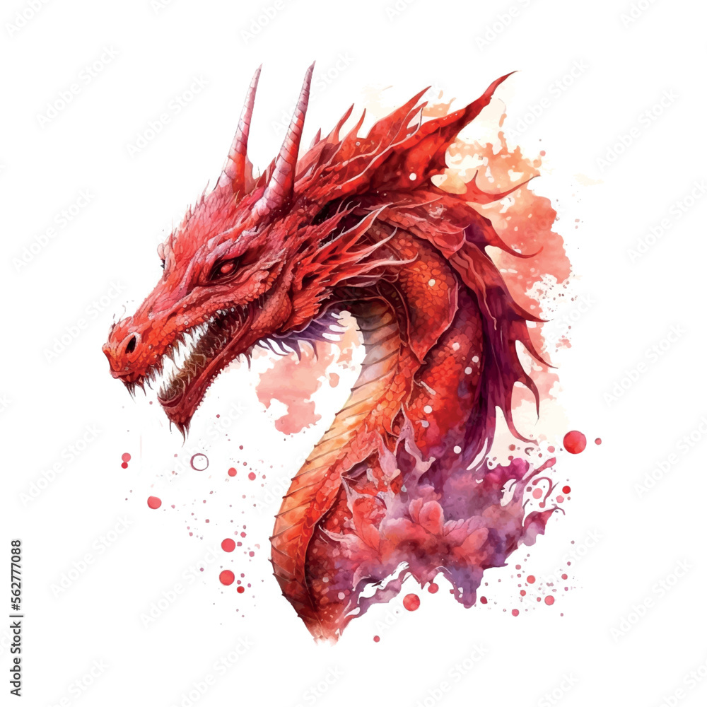 Chinese Dragon vector hand drawn watercolor illustration sketch for ...