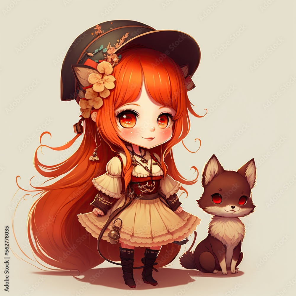 Cute fox girl chibi character created by Generative AI ilustración de ...