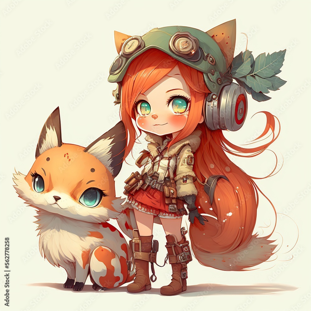 Cute fox girl chibi character created by Generative AI Stock ...