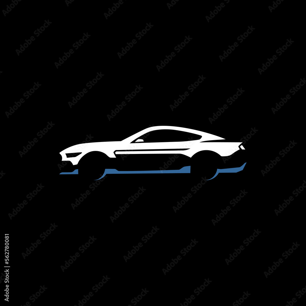 vector of logo auto muscle car on side view with white blue on black ...