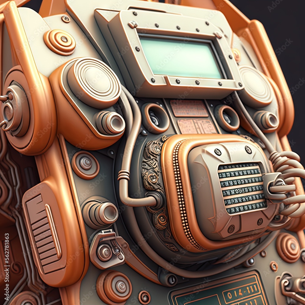 a computer generated image of a robot with a clock on its chest and a ...