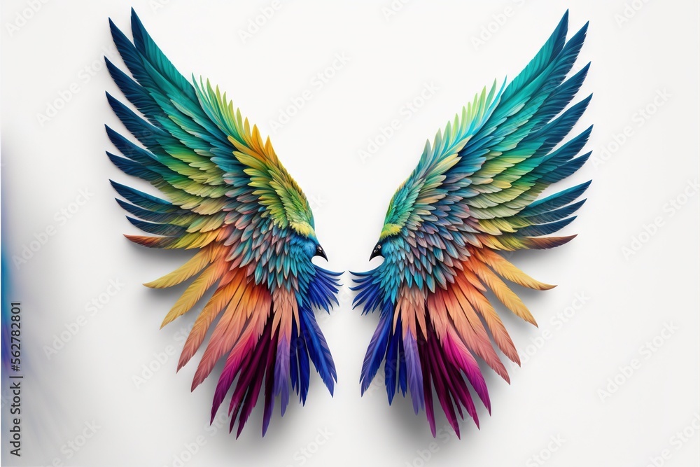 a pair of colorful wings on a white wall Stock Illustration | Adobe Stock