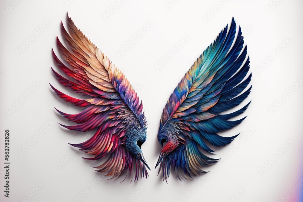 a pair of colorful wings on a white background with a rainbow hued ...