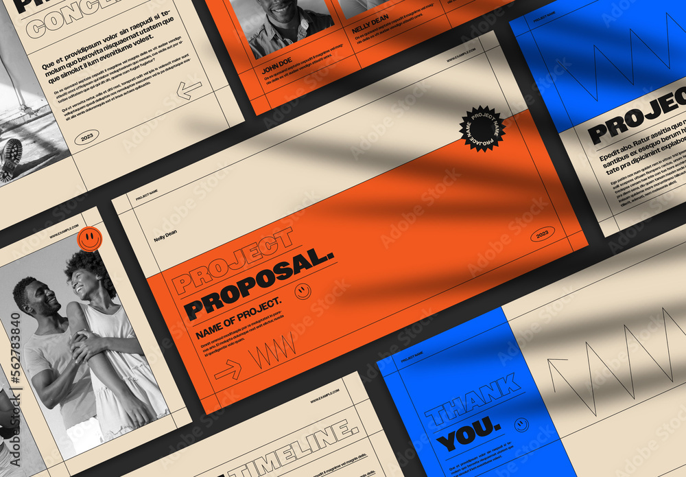 Bold Blue and Orange Pitch Deck Template Stock Template | Adobe Stock