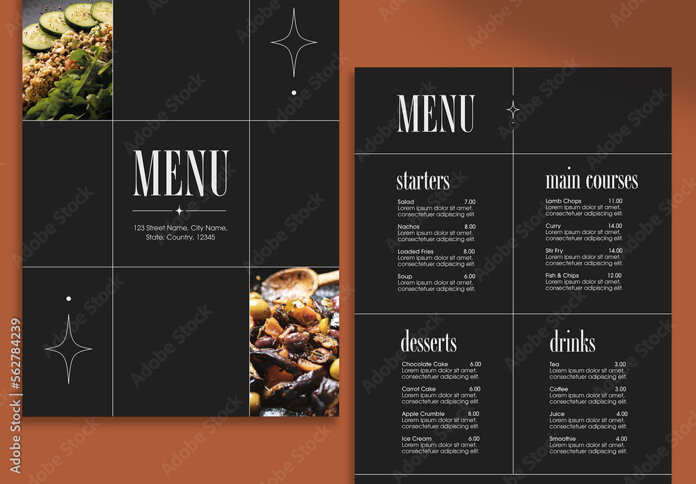 Black Menu with Images Stock Template | Adobe Stock
