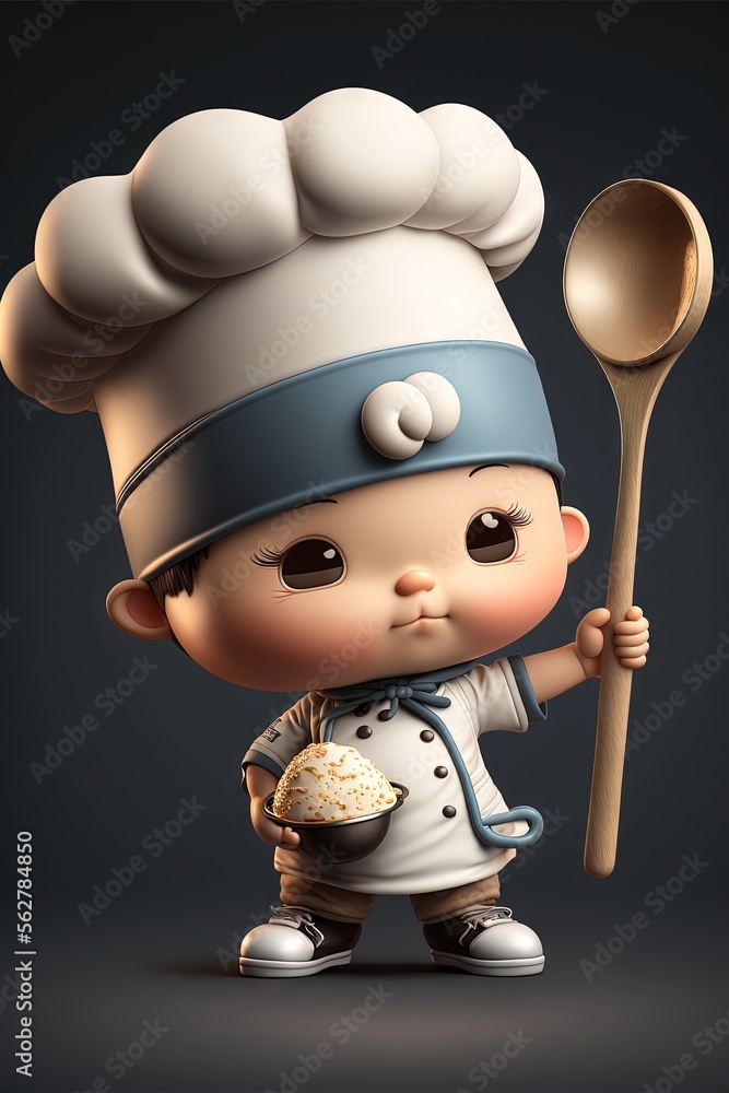 a cartoon character holding a spoon and a spoon in his hand, with a ...