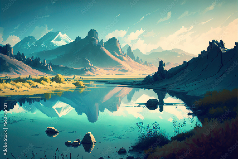 Wallpaper of Pixelated Lake, 4K Landscape Stock Illustration | Adobe Stock