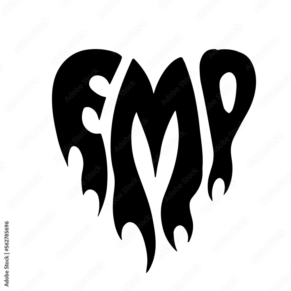 Emo - lettering word in tatoo silhouette style. Hand drawn text in ...