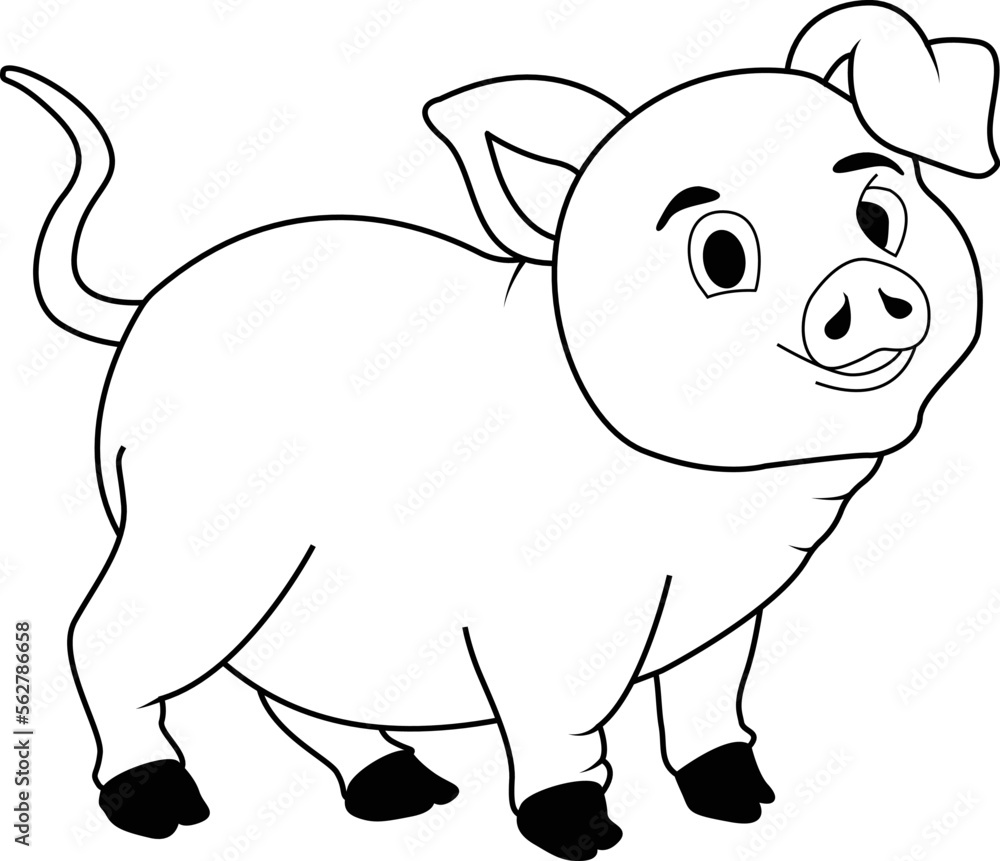 Pig White and Black Illustration for kids Coloring Book Stock Vector ...