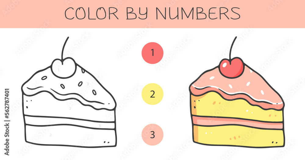 Color by numbers coloring book for kids with a piece of cake. Coloring ...