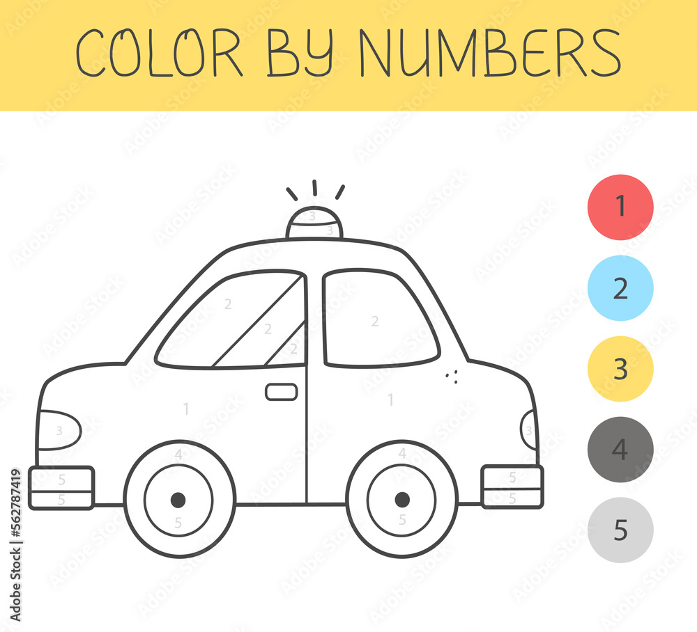Color by numbers coloring book for kids with a car. Coloring page with ...