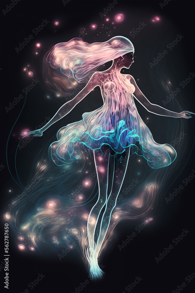 AI illustration of a jellyfish ballerina, translucent tentacles ...