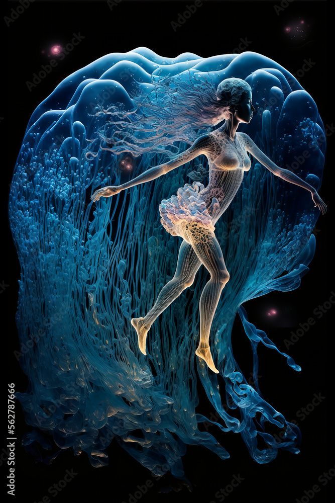 AI illustration of a jellyfish ballerina, translucent tentacles ...