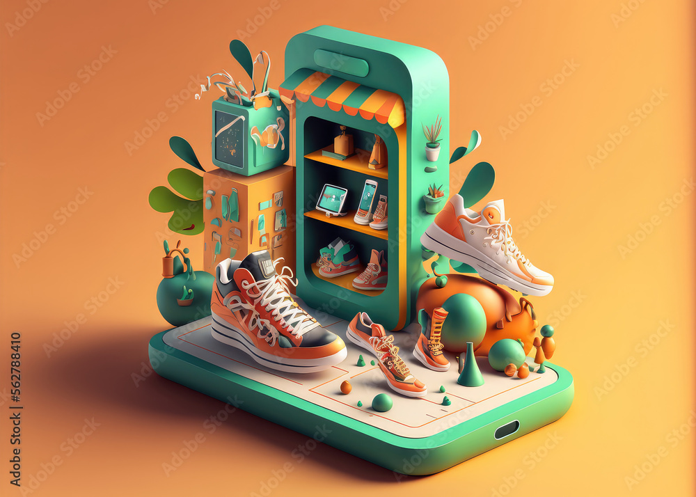 Online shopping concept. Realistic 3d illustration. Fashion on internet ...