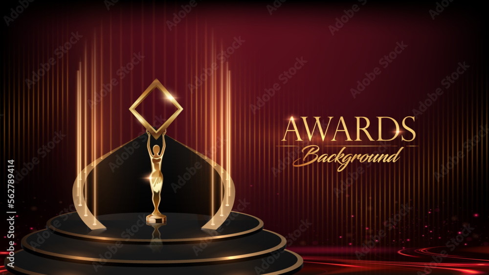 Elegant Looking Trophy Podium on stage. Red Golden Award Background ...