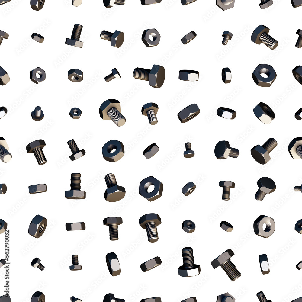 PNG illustration. Seamless pattern of bolts and nuts of different sizes ...