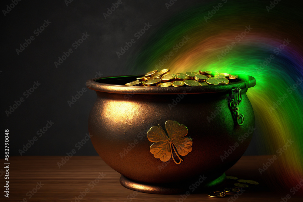 irish pot of gold at the end of the rainbow made by generative ai Stock ...
