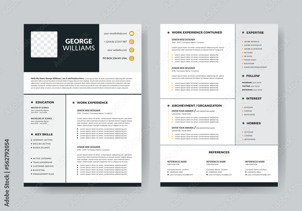 Creative Resume and Cover Letter Layout with Dark Sidebar Design, A4 ...