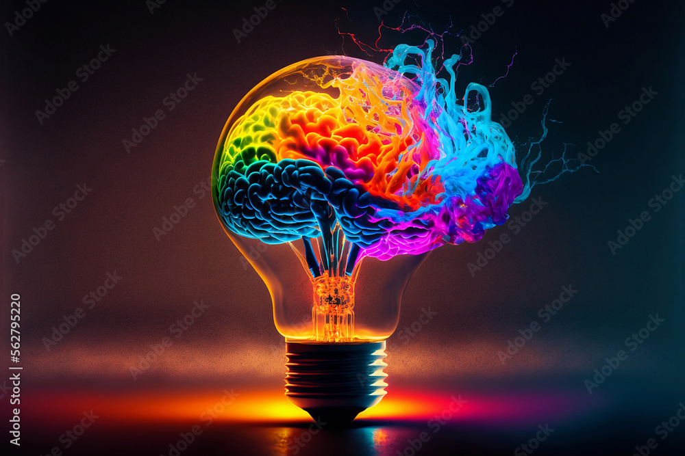 Lightbulb Brain eureka moment with Impactful and inspiring artistic ...