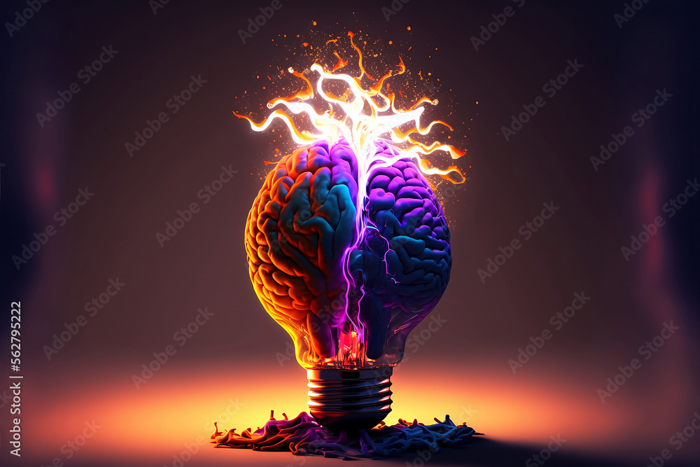Lightbulb Brain eureka moment with Impactful and inspiring artistic ...