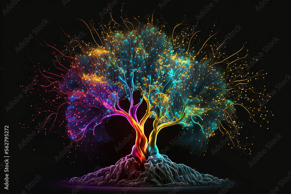 Abstract colourful paint explosion forming a tree. Generative AI, this ...