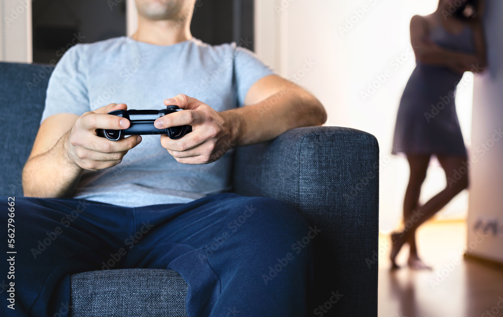 Foto de Couple having problem with video games. Girlfriend jealous of ...