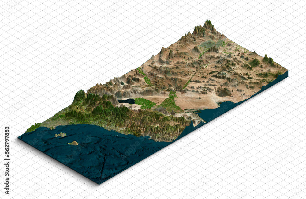 3d model of California USA. Isometric map virtual terrain 3d for infographic Stock Illustration ...