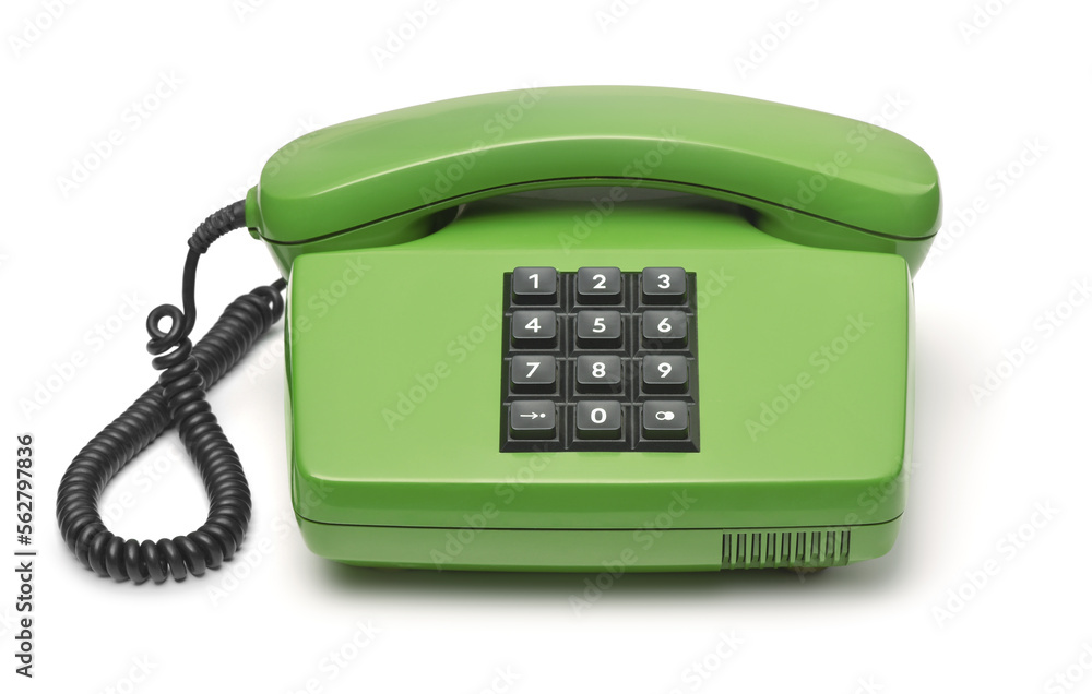 Foto de Front view of green classic push-button landline phone do Stock ...