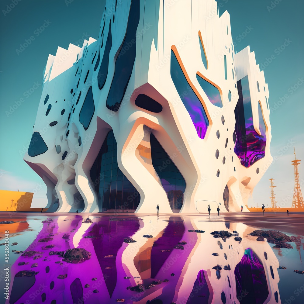 colorful slimy oily texture dripping over Zaha Hadid ethereum white ...