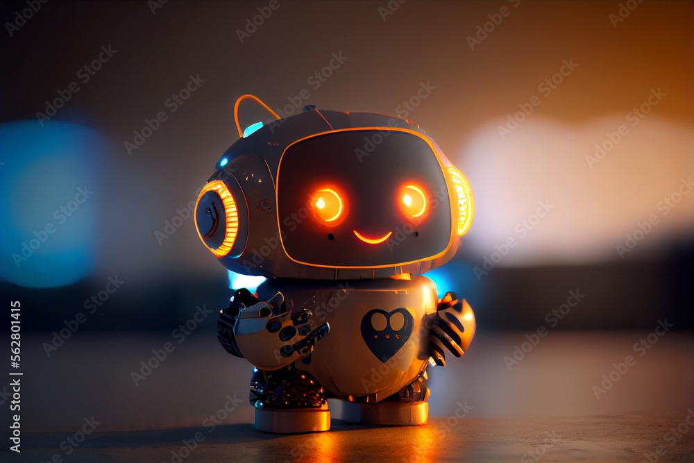 A Happy Little Robot: A Futuristic Cute Render of a Smiling Cyborg ...