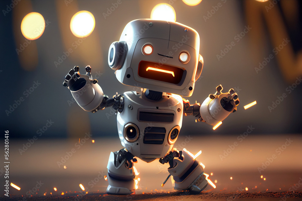 A Happy Little Robot: A Futuristic Cute Render of a Smiling Cyborg ...