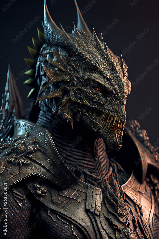 Portrait of a male reptile alien with ancient armor. Generative AI ...