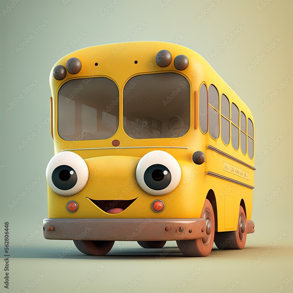 Cute Cartoon School Bus Character (Generative AI) Stock Illustration ...