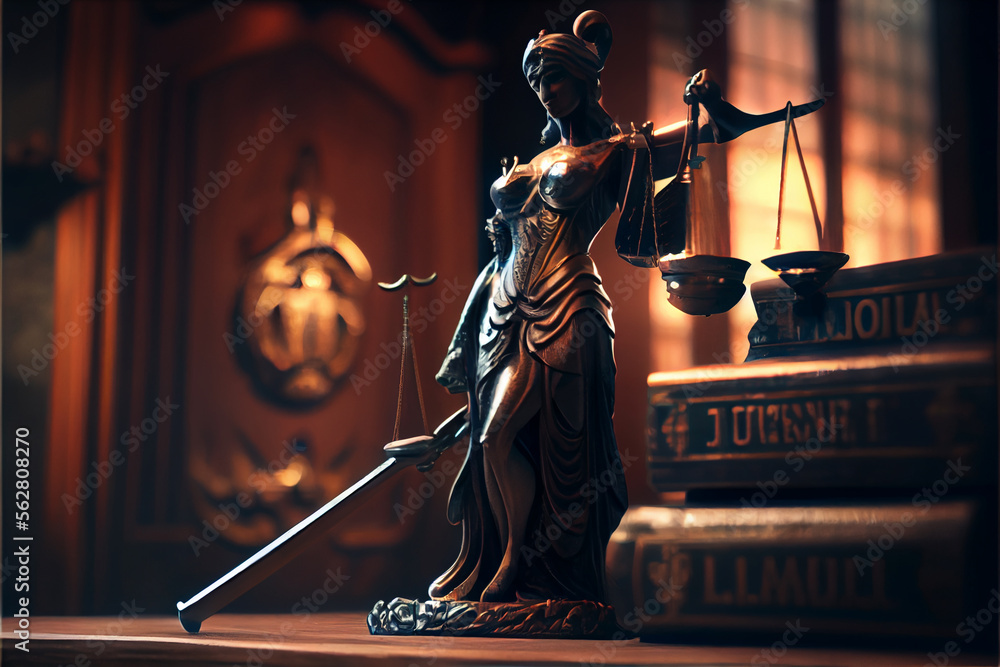 Lady Justice Kneeling Holding Scale and Sword and judgement ...